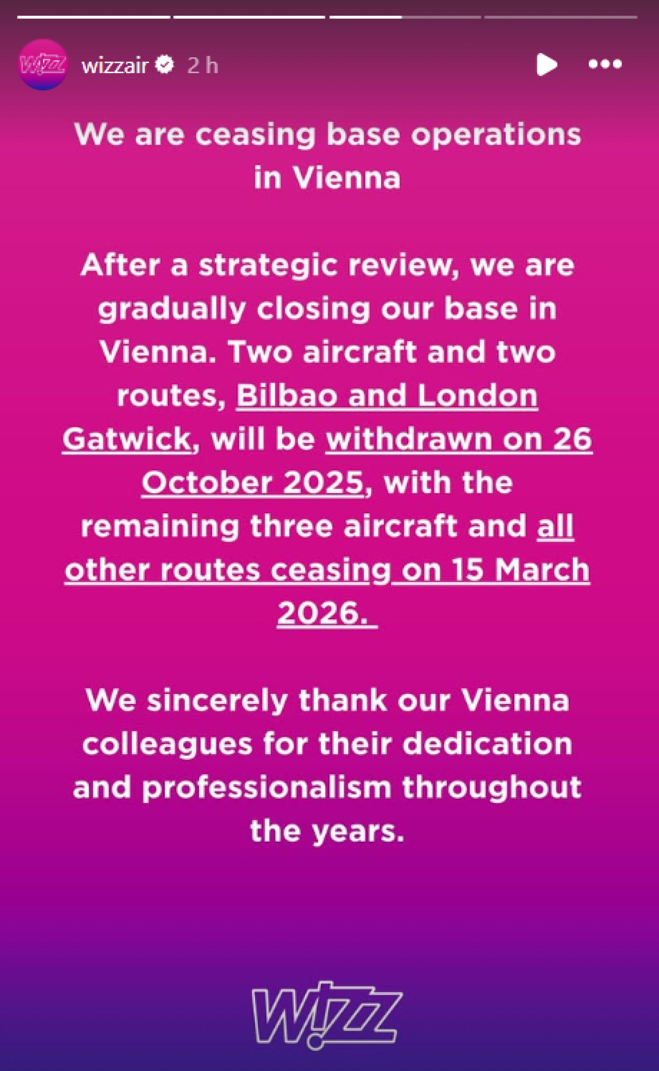 Wizz Air stänger bas i Wien från 2026